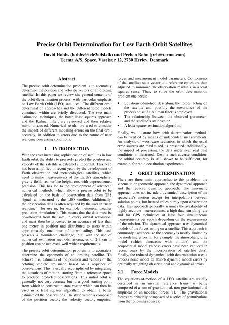 Precise Orbit Determination For Low Earth Orbit Satellites