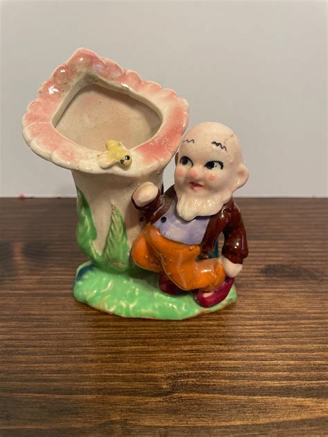 Vintage Japan Pixie Elf Old Man With Flower Bud Vase Etsy