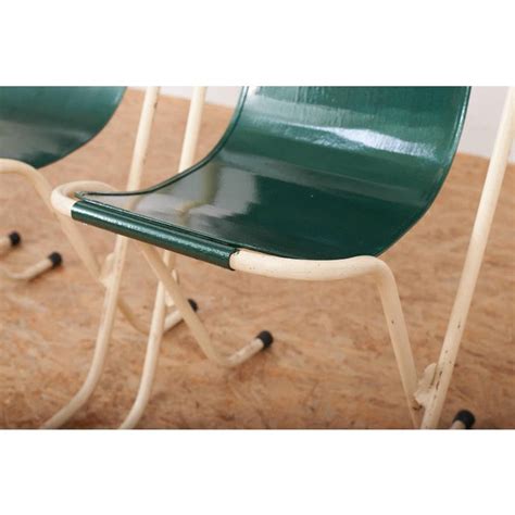 Chairs In Tubular Steel And Cream Colored Lacquered By Harry Sebel