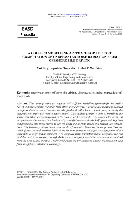 Pdf A Coupled Modelling Approach For The Fast Computation Of Underwater Noise Radiation From