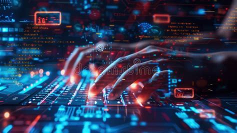 Hacker S Hands Type Swiftly On A Keyboard Creating A Flurry Of Digital Symbols And Codes In A