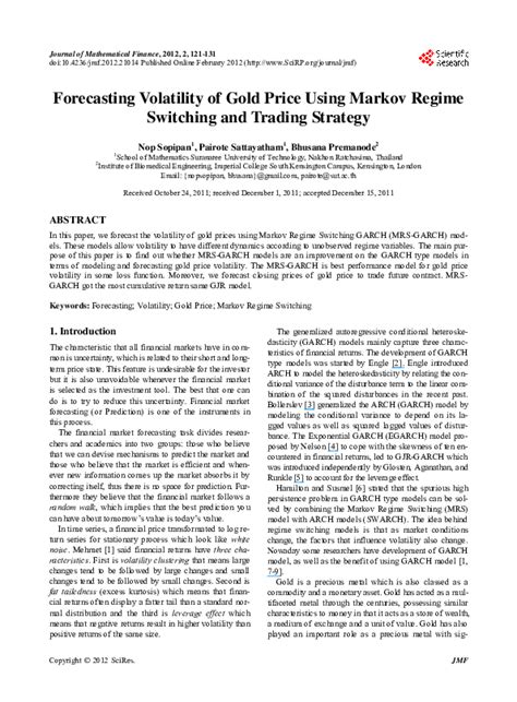 Pdf Forecasting Volatility Of Gold Price Using Markov Regime Switching And Trading Strategy
