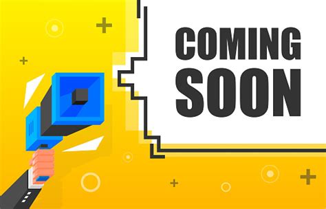 곧 배너 템플릿 메가폰을 사용한 마케팅 전단지 등분 및 픽셀 스타일 소매 프로모션 및 공지를 위한 템플릿입니다 벡터 그림입니다