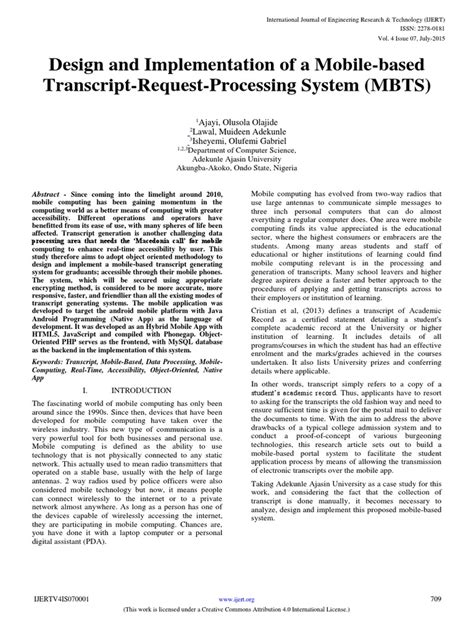 Design And Implementation Of A Mobile Based Transcript Request