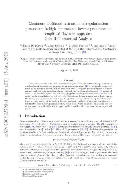 Pdf Maximum Likelihood Estimation Of Regularisation Parameters In