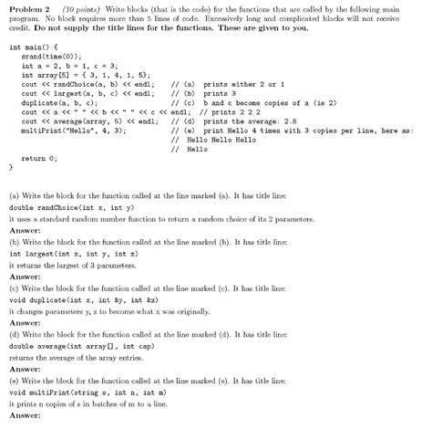 Solved Problem Points Write Blocks That Is The Code Chegg Com