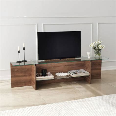 Tv Meubel Escape Tv Walnoot Glas 158x40x35 Cm Risa Home Homedeco Nl