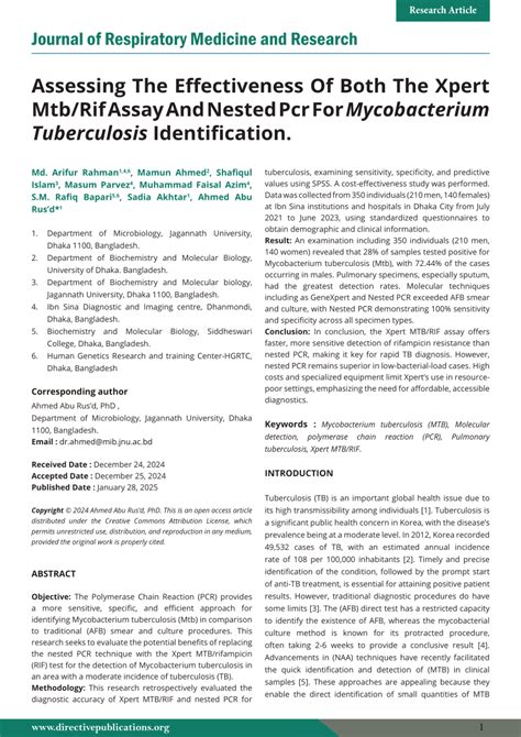 Pdf Assessing The Effectiveness Of Both The Xpert Mtbrif Assay And