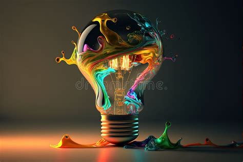 Image Of Lightbulb With Colourful Stains On Dark Background Created Using Generative Ai