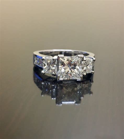 Three Stone Princess Cut Diamond Engagement Ring Platinum Diamond