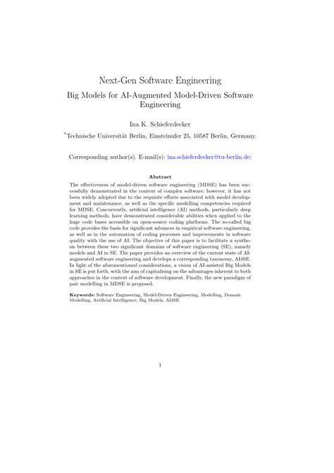 Pdf Next Gen Software Engineering Big Models For Ai Augmented Model Driven Software Engineering