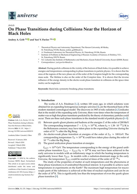 Pdf On Phase Transitions During Collisions Near The Horizon Of Black Holes