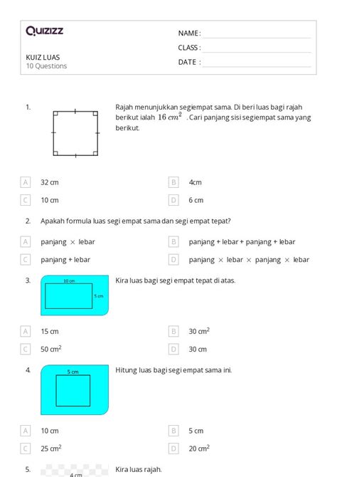Lembar Kerja Luas Segiempat Untuk Kelas Di Quizizz Gratis Dapat Dicetak