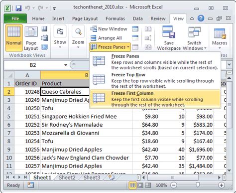 Ms Excel 2010 Freeze First Row And First Column