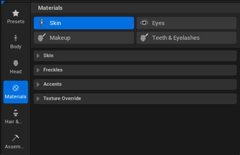 Skin Material Controls Metahuman Documentation Epic Developer Community