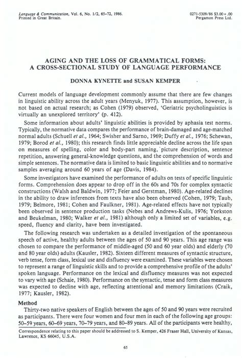 Pdf Aging And The Loss Of Linguistic Complexity