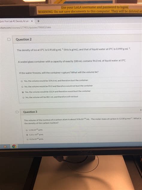 Solved Quizzes Post Lab Density Laboratory Techniques Chegg