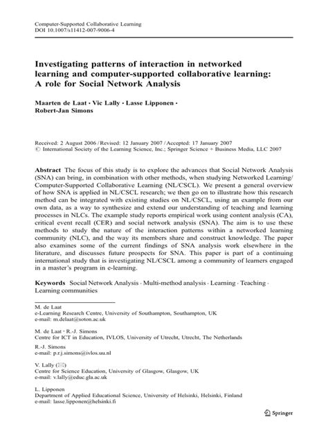 Investigating Patterns Of Interaction In Pdf Learning Social Network