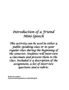 Speech To Introduce A Classmate IRubric Speech Rubric Introduction Of A Classmate