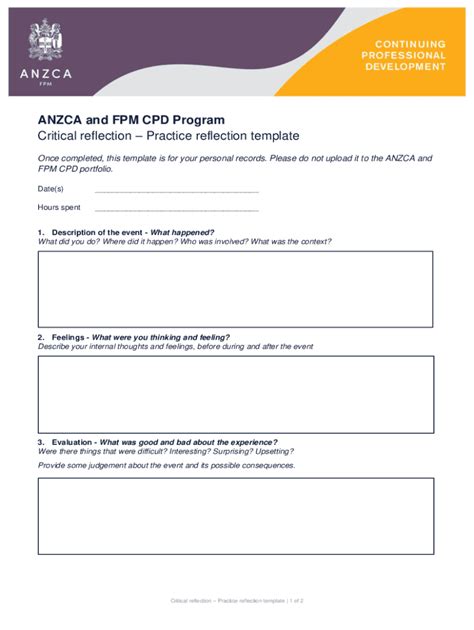 Fillable Online Practice Reflection Templateanzca And Fpm Cpd Program Fax Email Print Pdffiller