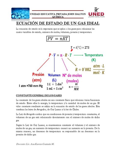 Ecuación De Estado De Un Gas Ideal Pdf Gases Mole Unidad