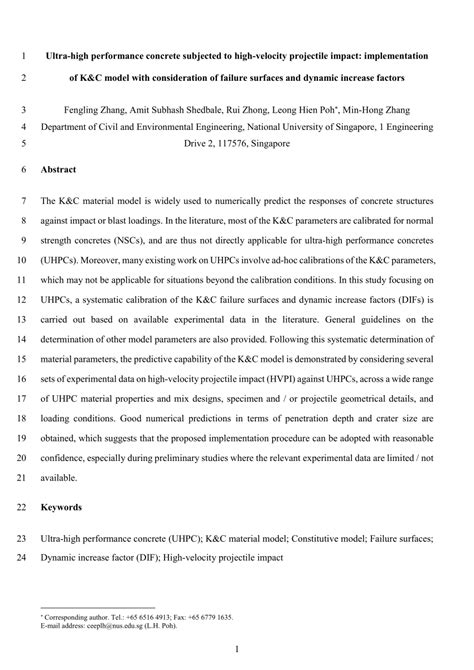 Pdf Ultra High Performance Concrete Subjected To High Velocity Projectile Impact
