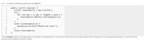 Solved 4 4 Consider The Following Method From The List