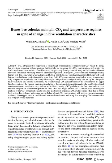 Pdf Honey Bee Colonies Maintain Co2 And Temperature Regimes In Spite