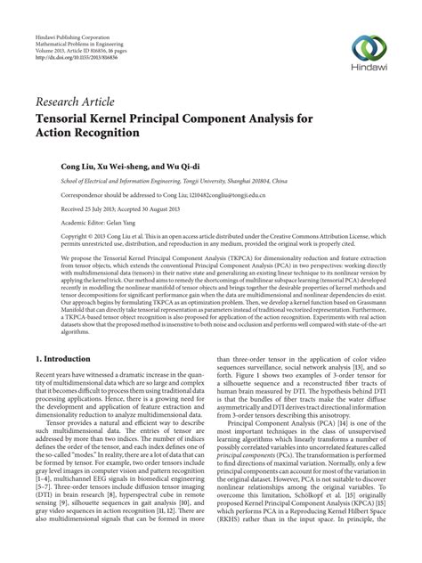Pdf Tensorial Kernel Principal Component Analysis For Action Recognition