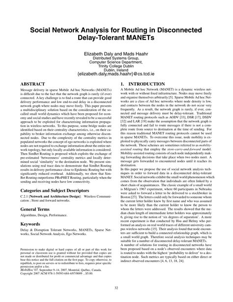Pdf Social Network Analysis For Routing In Disconnected Delay Tolerant Manets