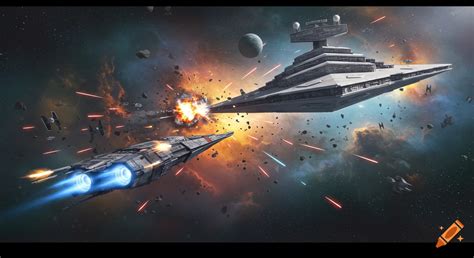 A Space Battle Between A Star Destroyer And Another Spaceship