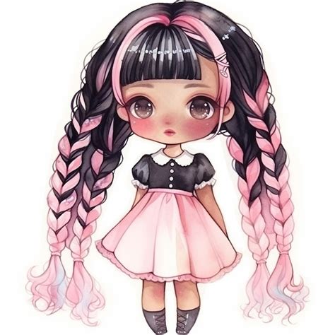 Garota De Anime Com Longos Cabelos Rosa E Vestido Preto Generativo Ai Foto Premium