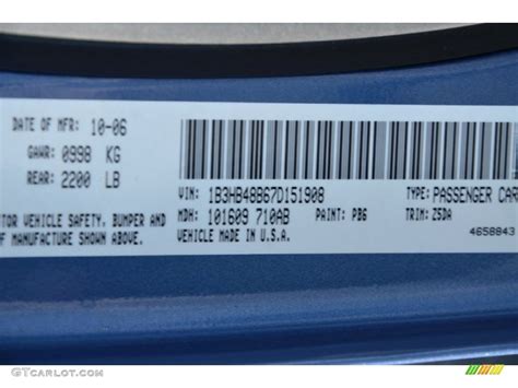 2007 Caliber Color Code Pb6 For Marine Blue Pearl Photo 73864061