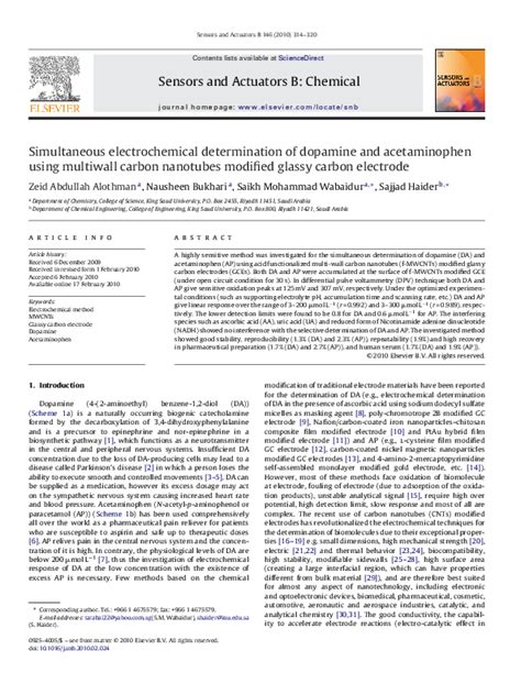 Pdf Simultaneous Electrochemical Determination Of Dopamine And Acetaminophen Using Multiwall