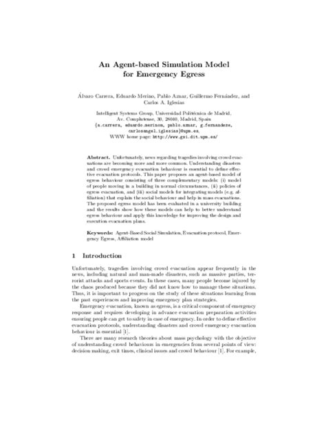 pdf an agent based simulation model for emergency egress