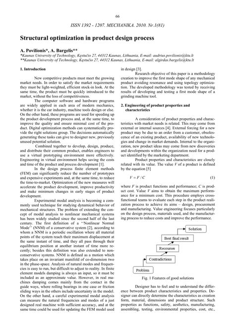Pdf Structural Optimization In Product Design Process