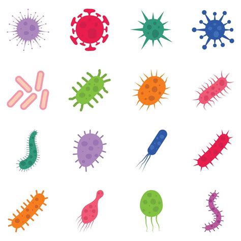 Set Of Bacteria And Virus Vector Illustration In Flat Style Disease Causing Bacterias Viruses