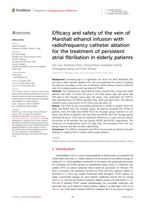 Pdf Efficacy And Safety Of The Vein Of Marshall Ethanol Infusion With Radiofrequency Catheter