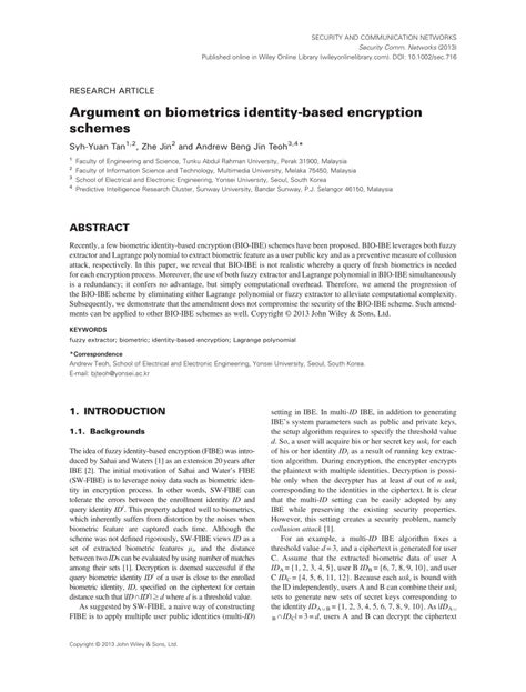 pdf argument on biometrics identity based encryption schemes