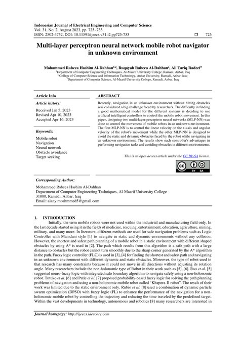 Pdf Multi Layer Perceptron Neural Network Mobile Robot Navigator In