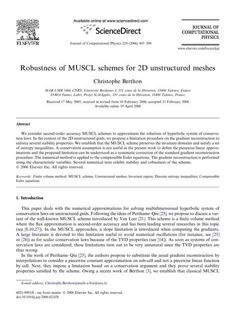 Pdf Robustness Of Muscl Schemes For 2d Unstructured Meshes Dokumentips