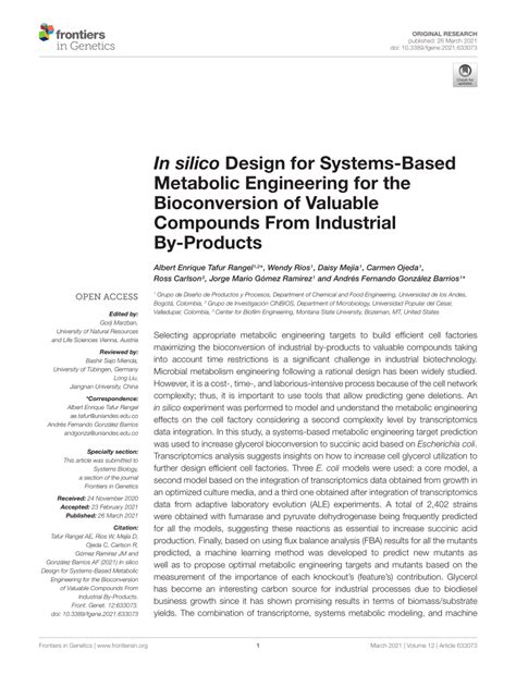 Pdf In Silico Design For Systems Based Metabolic Engineering For The Bioconversion Of Valuable
