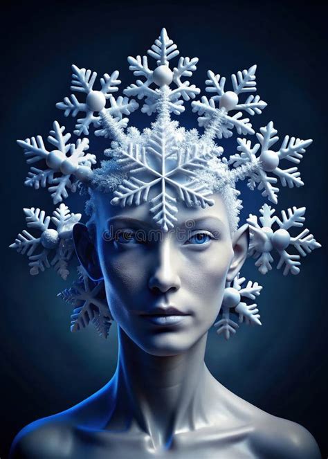 Unique Snowflake Crown Adorns Human Head Against Dark Blue Background