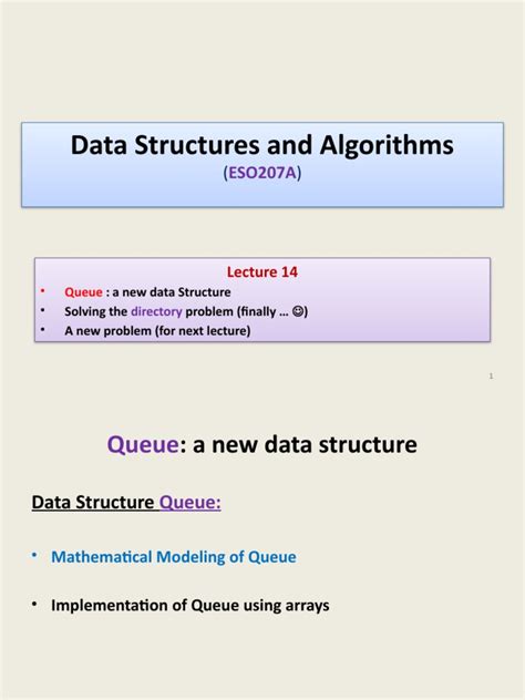lecture 14 eso207a queue with example pdf queue abstract data type