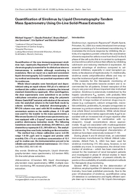 Pdf Quantification Of Sirolimus By Liquid Chromatography Tandem Mass Spectrometry Using On