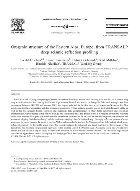 Pdf Orogenic Structure Of The Eastern Alps Europe From Transalp Deep Seismic Reflection