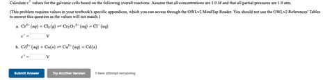 solved calculate e values for the galvanic cells based on
