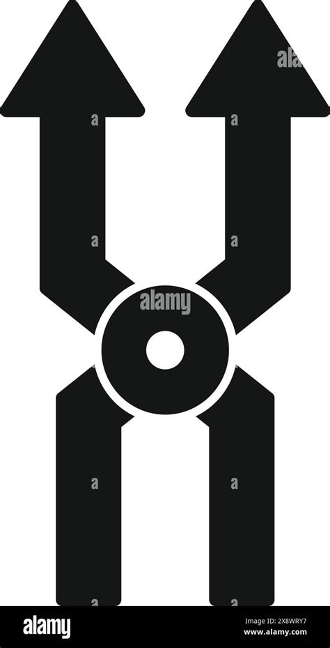 Vector Illustration Of A Black Icon Representing Two Arrows Splitting From A Single Point Stock