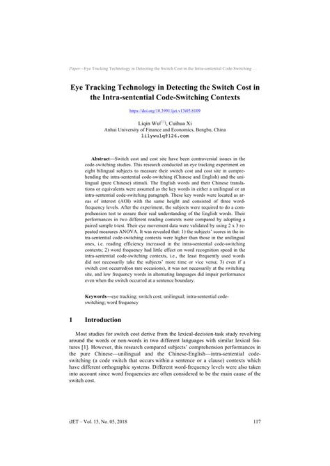 Pdf Eye Tracking Technology In Detecting The Switch Cost In The Intra