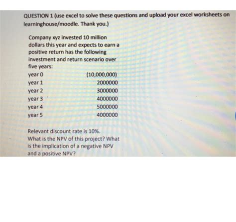 Solved QUESTION Use Excel To Solve These Questions And Chegg Com